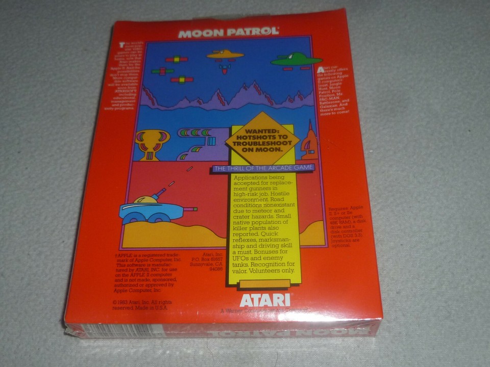 NEW NOS APPLE II IIE IIC IIGS II+ VIDEO GAME NIB MOON PATROL ATARISOFT ...