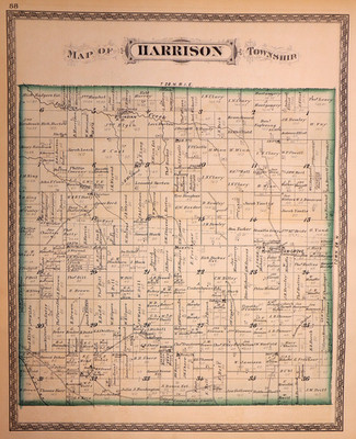 Antique 1878 Plat Map ~ Harrison Township, Cass County, Indiana (14x17 ...
