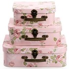 3 Pack Paperboard Suitcases Decorative Storage Box with Lids and Metal ...