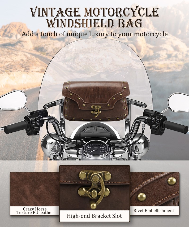 Windshield Bag PU Leather Pouch Front Storage Bag For Harley Road King ...