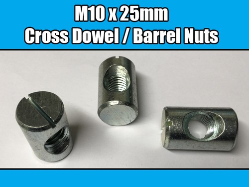 M10 x 25mm Furniture Cross Dowel Barrel Nuts Centre Threaded Fixing Cot ...