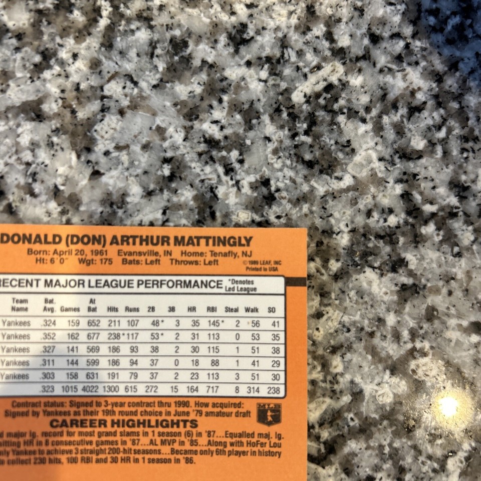 Rare DON MATTINGLY 1990 Donruss ERROR Card #190 NO DOT AFTER INC ...