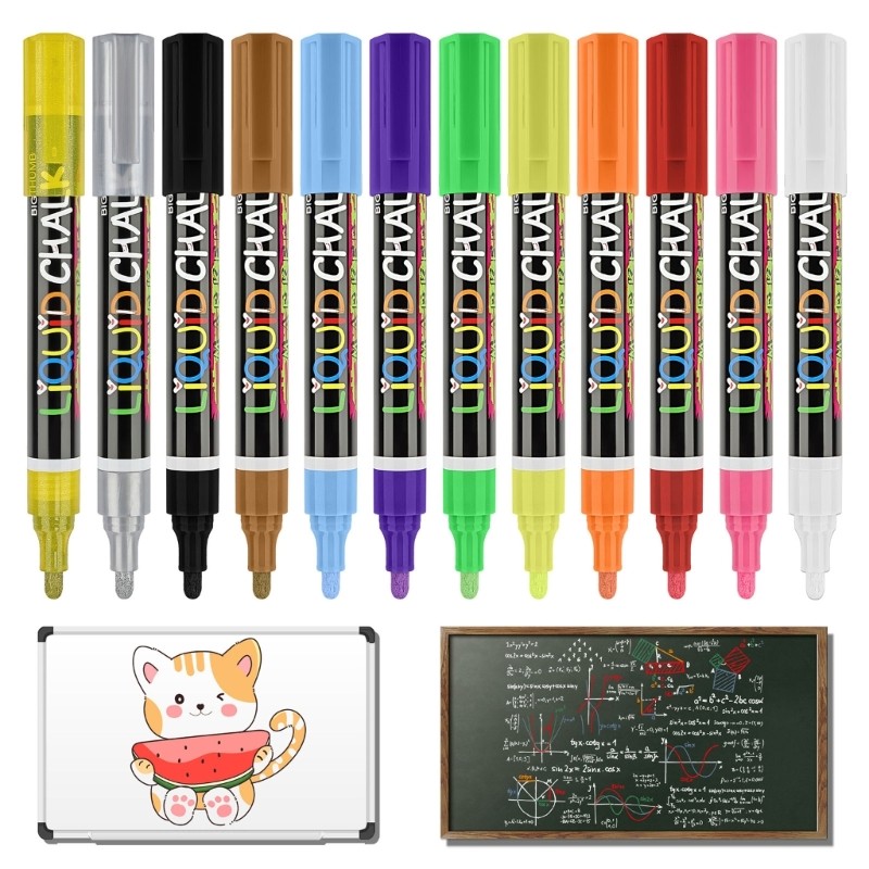 12 Pcs Erasable Whiteboard Markers Colorful Chalkboard Pen Erasable ...