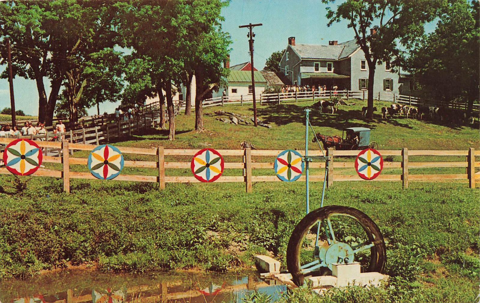 Lancaster PA Postcard Amish Homestead Farm Water Wheel US Route 30 ...