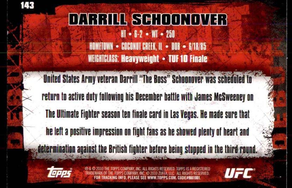 2010 Topps UFC Debut Darrill Schoonover #143 | eBay