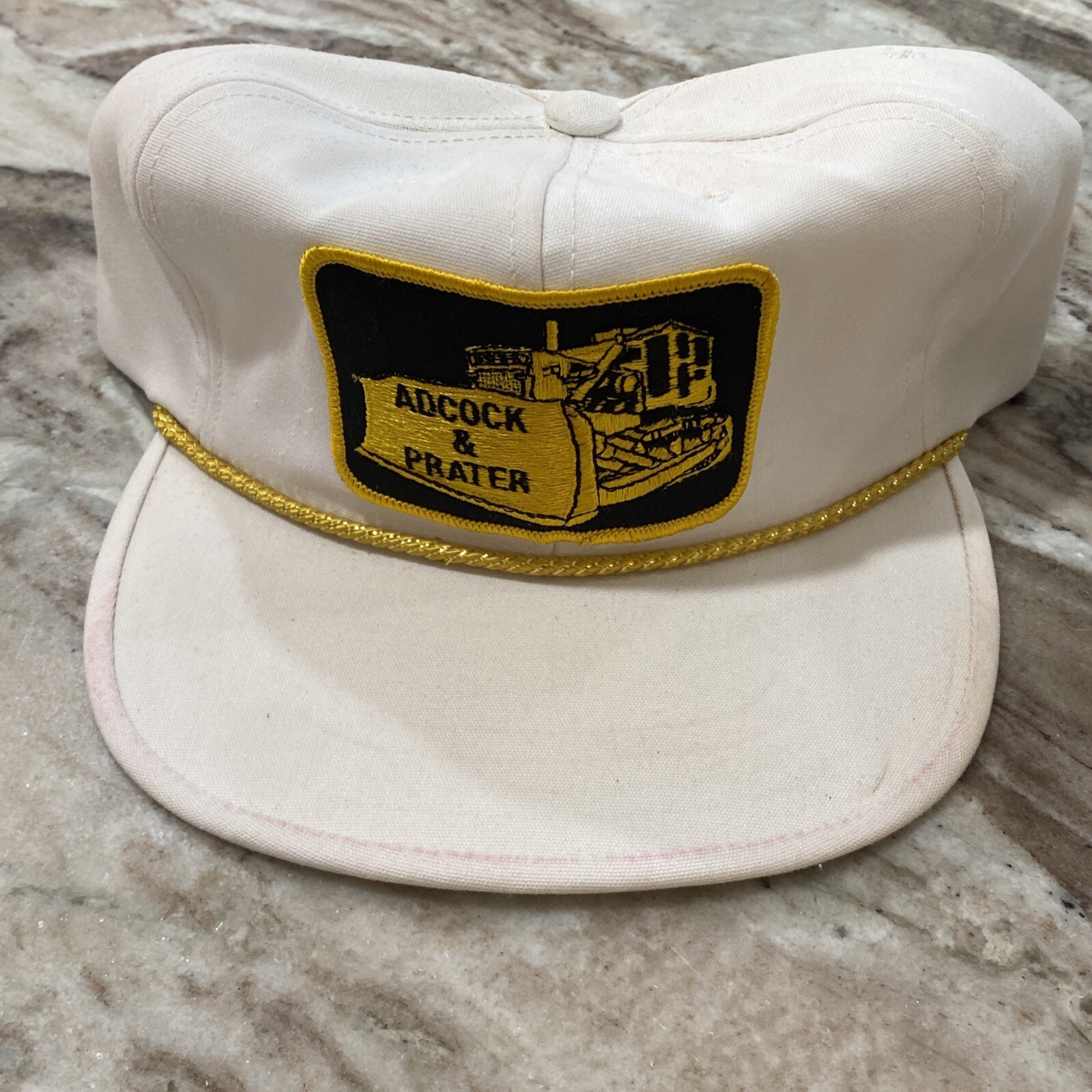Vintage Trucker Hat Cap USA Made Rope Panel Adcock & Prater Bulldozer ...