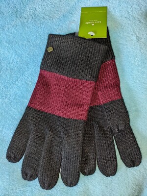 Kate Spade New York Color Block Gloves Knit Black Wine Fleur de Lis NWT ...