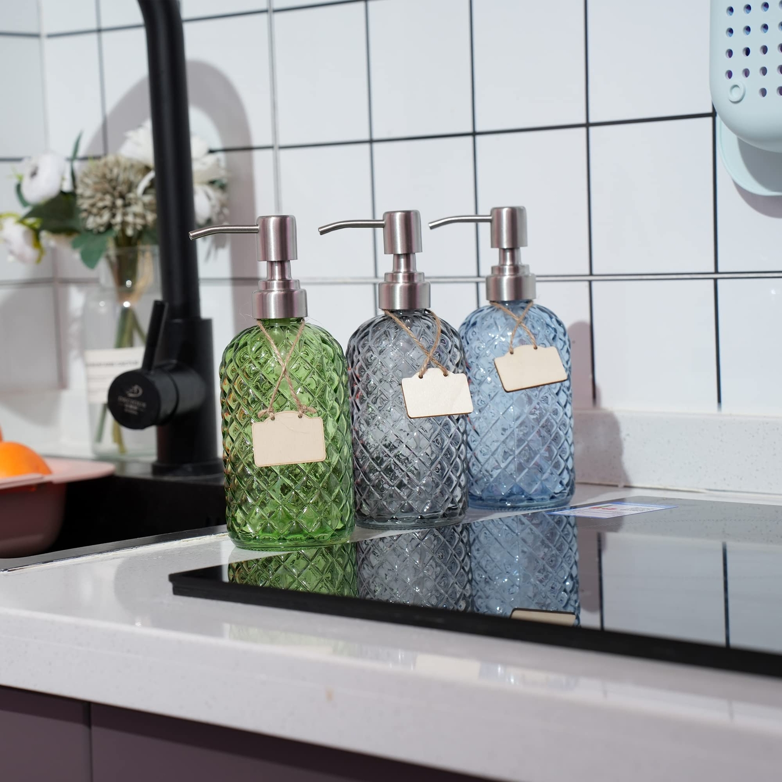 16oz Glass Liquid Soap Dispenser with Stainless Steel Pump for Kitchen ...