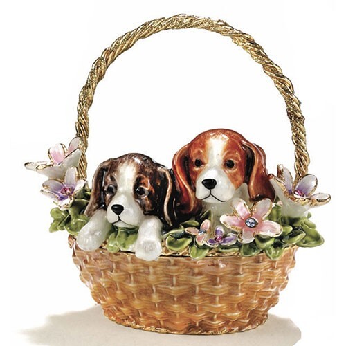 Kubla Crafts Jeweled Trinket Box - PUPPIES IN BASKET - KUB-3785 | eBay