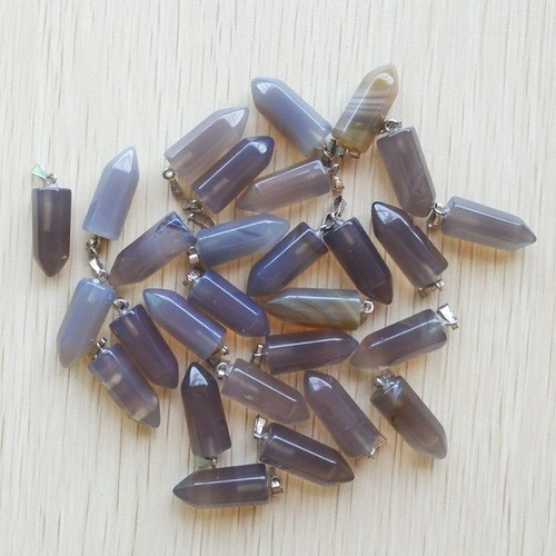 Natural Grey Agate Stone 24pcs Hexagonal Pillar Point Pendants Jewelry ...