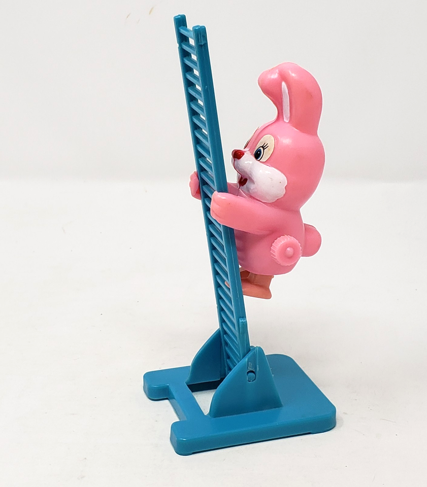 Vintage 1980 90s Plastic Pink Easter Bunny Climbing Ladder Wind Up Toy ...