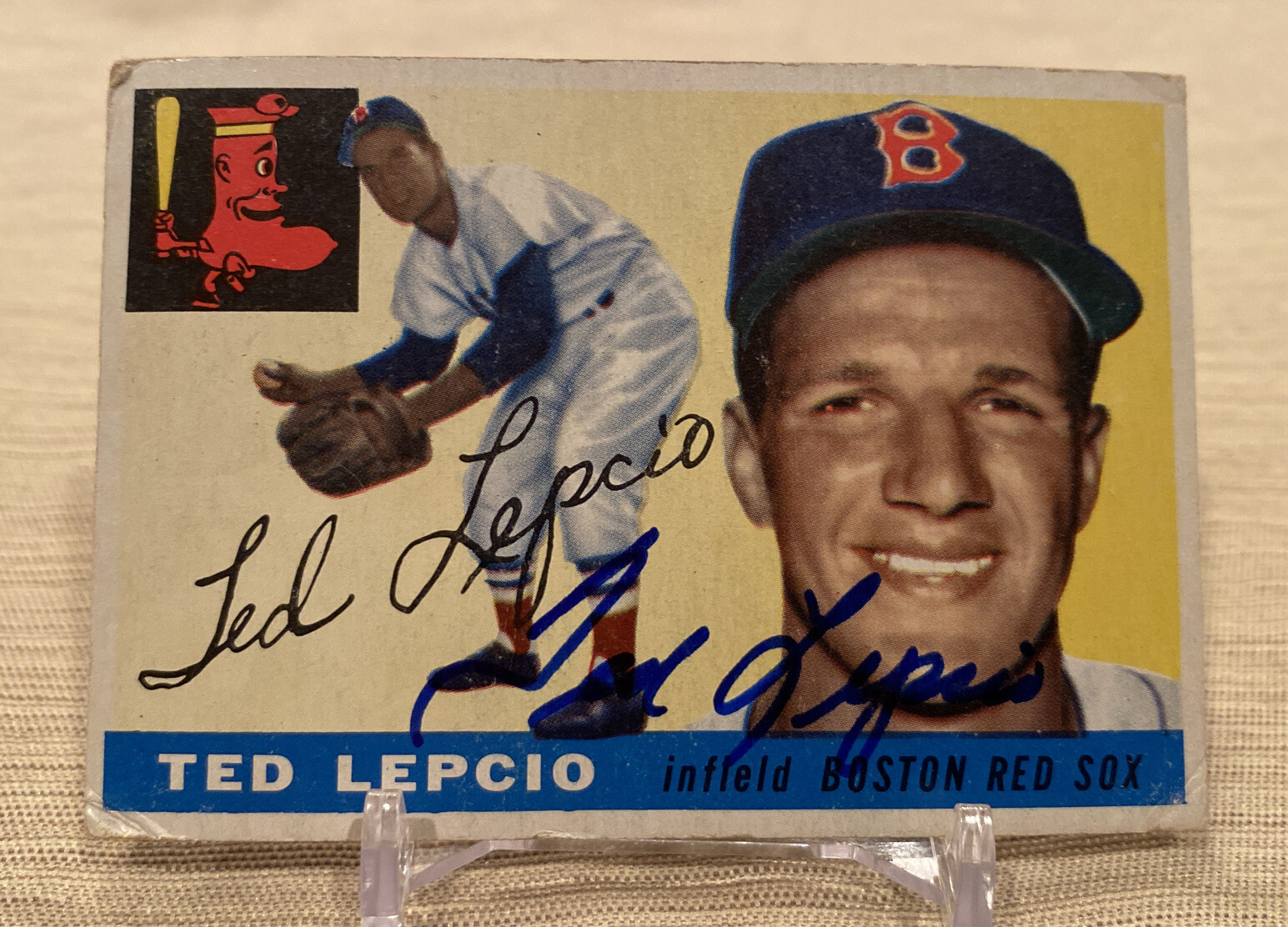 TED LEPCIO SIGNED AUTOGRAPHED 1955 TOPPS CARD #128 BOSTON RED SOX d ...
