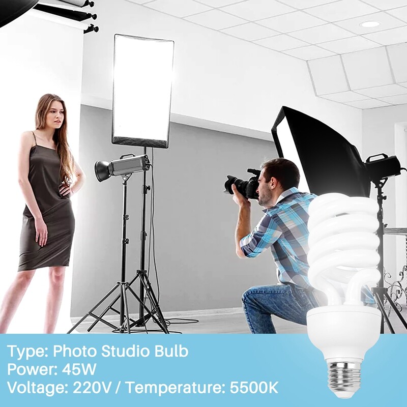 2X(Compact E27 220V 5500K 45W Photo Studio Bulb Video Photography ...