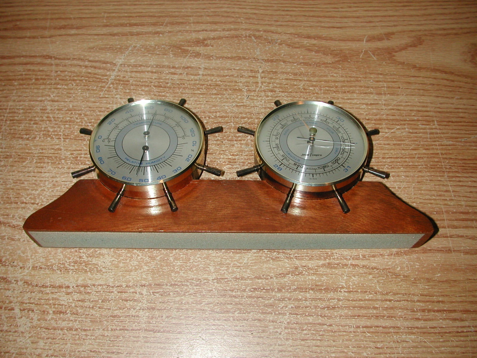 VINTAGE JASON EMPIRE SHIP WHEEL WEATHER BAROMETER, THERMOMETER ...