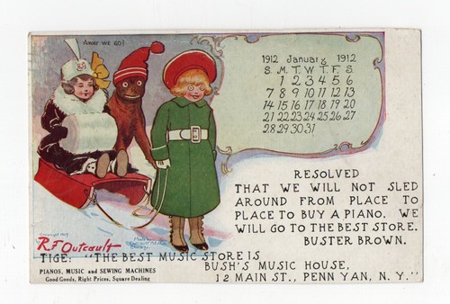 A2849 Outcault Buster Brown, Girl and Tige on Sled in Snow | eBay