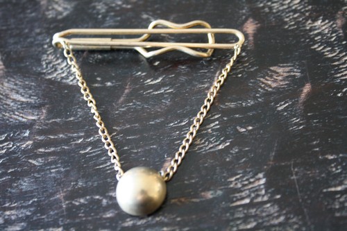 Vintage Estate Gold Tone HADLEY Chain and Ball/Disc Accent Tie Bar/Clip ...