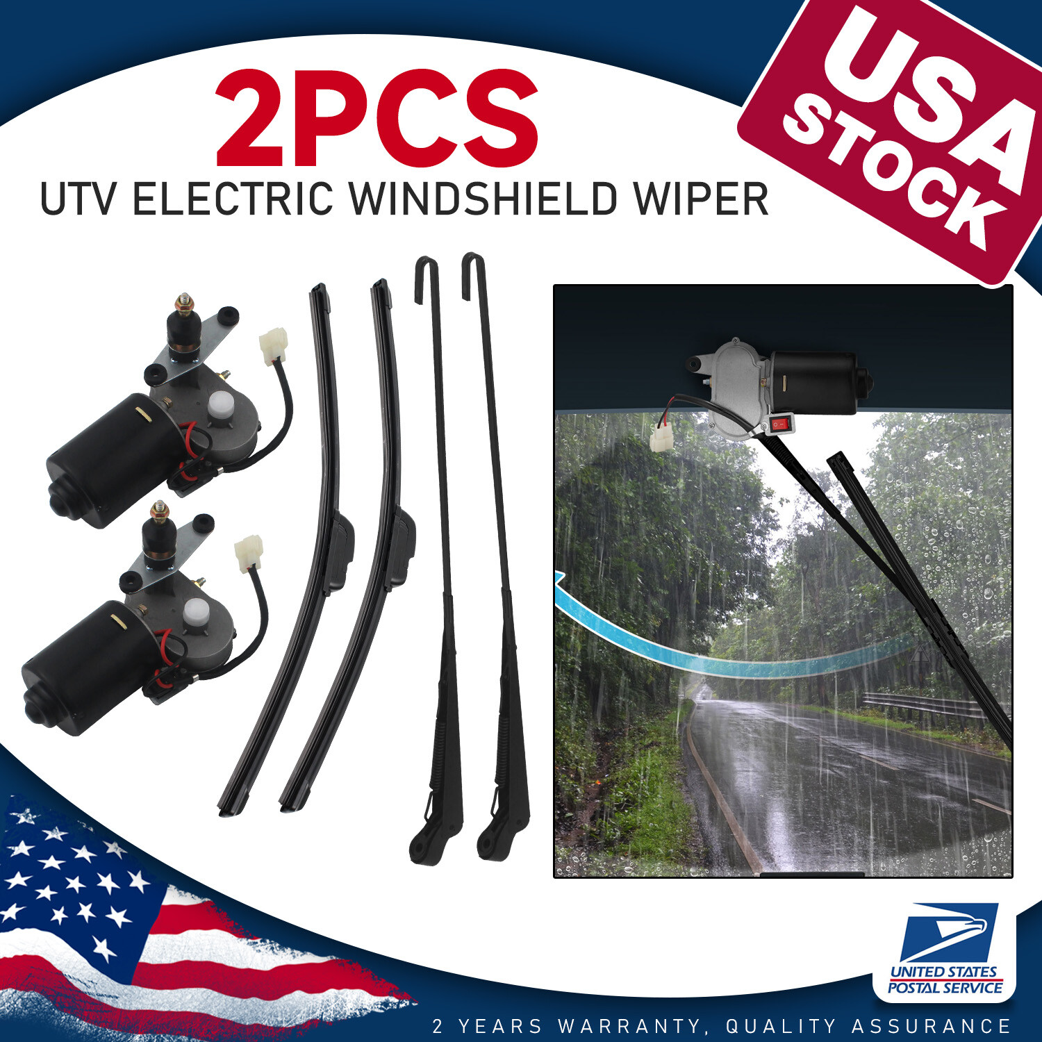 2Set UTV 12V Universal Glass Windshields Electric Windshield Wiper ...