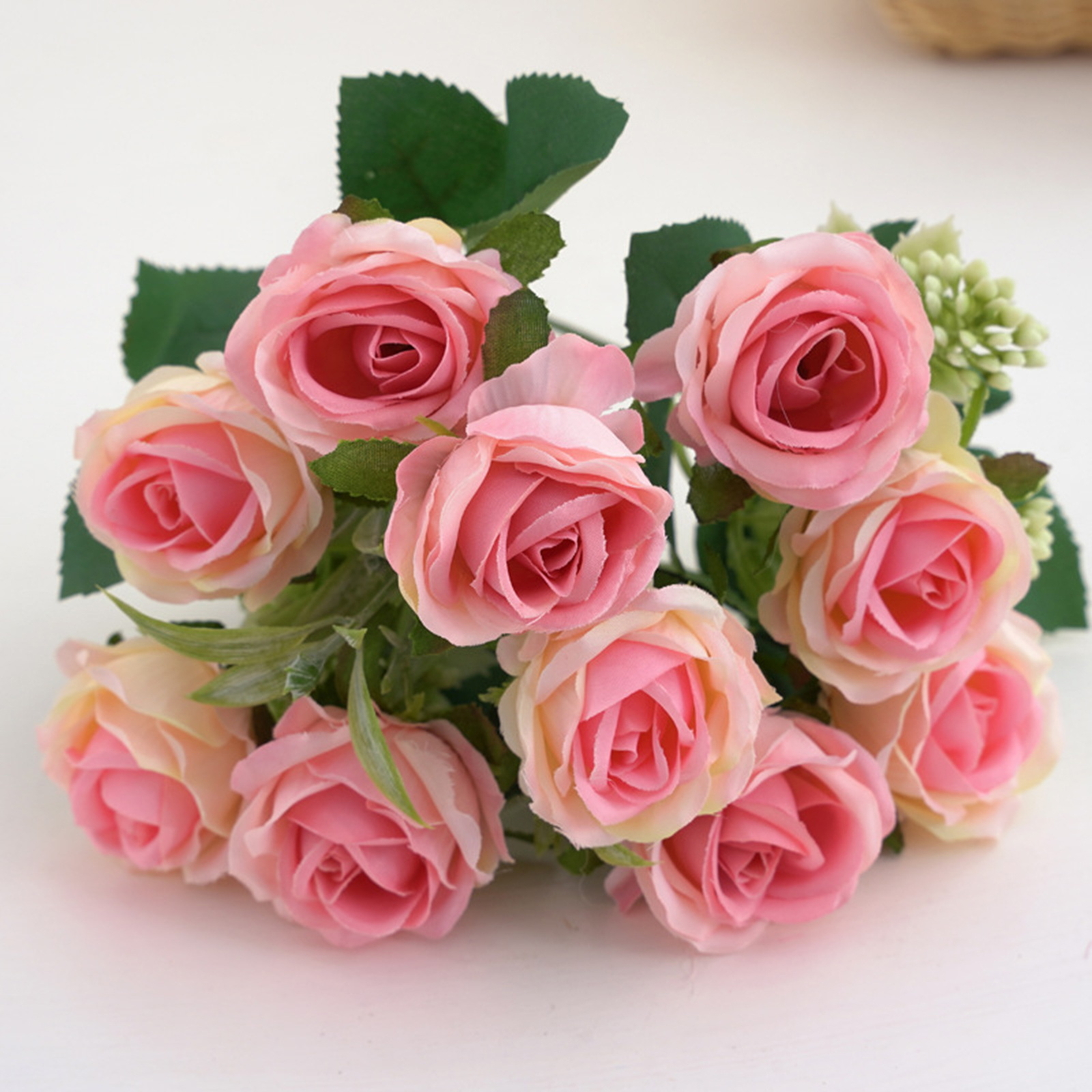 Artificial Flower 10 Heads Decorative Single Branch Fake Rose Flowers ...