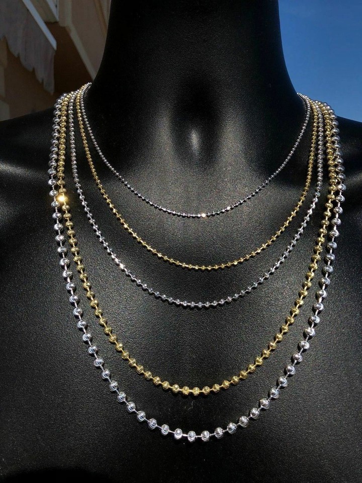 Ball Moon Chain SOLID 925 Silver 14k Yellow Gold Plated Hip Hop Cut Men ...
