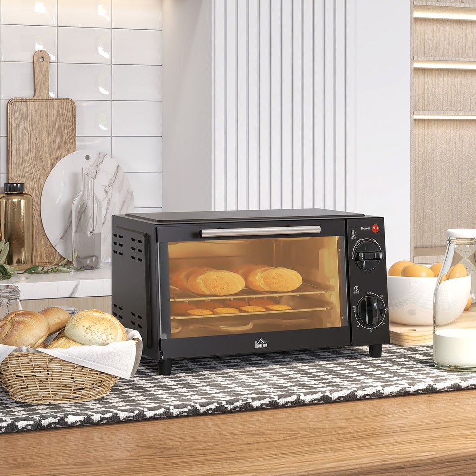 HOMCOM Mini Oven 9L Countertop Electric Grill w/ Temp Timer Control ...