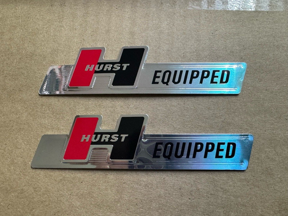 HURST EQUIPPED HURST SHIFTER SHIFTERS VINTAGE METAL THIN PLAQUE EMBLEMS ...
