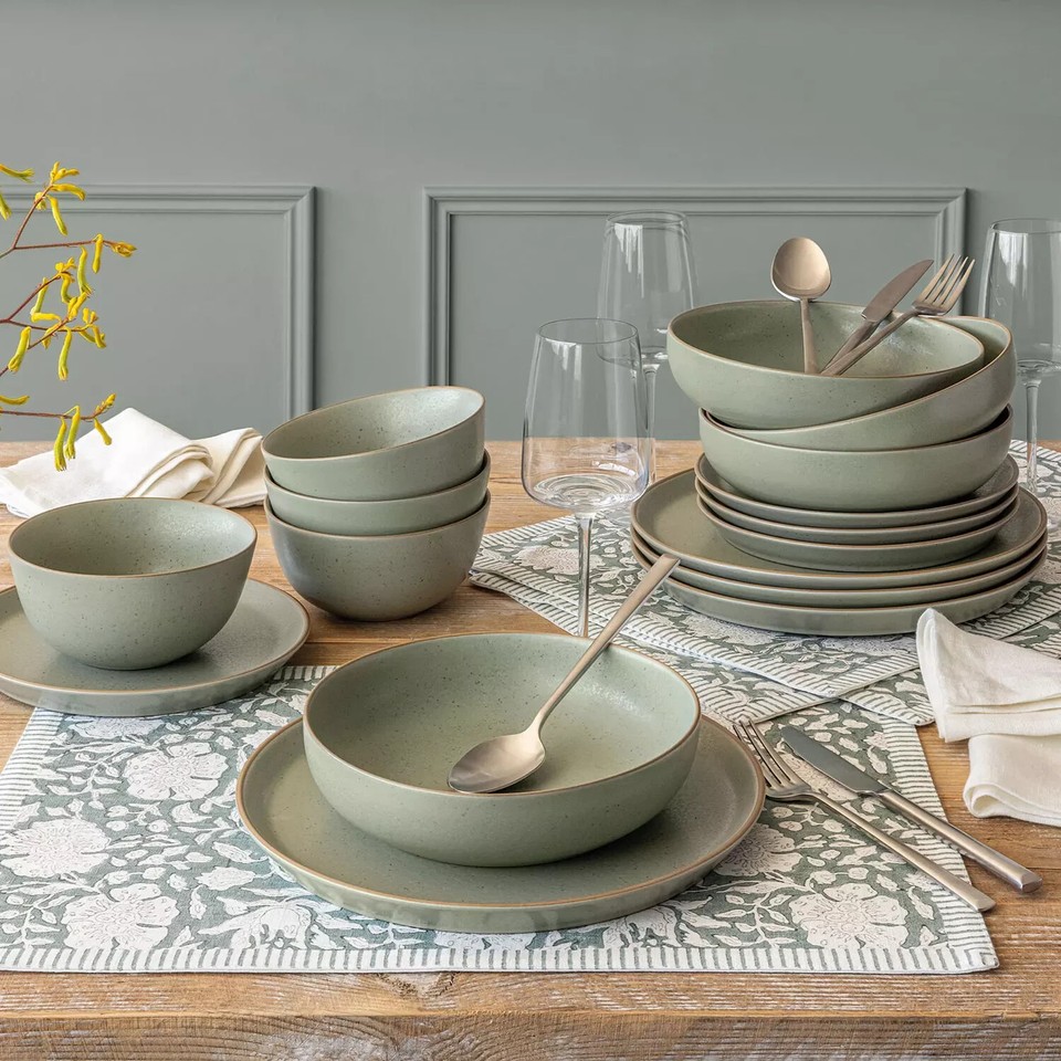 Over&back 16-Piece Artisan Stoneware Dinnerware Set - Color: Green | eBay
