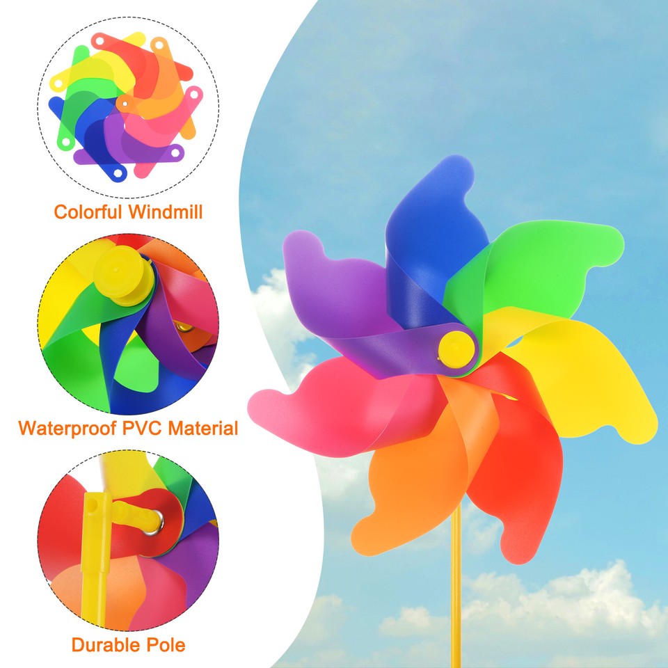 28.7 Inch Rainbow Pinwheels Plastic Windmill for Party Decorations ...