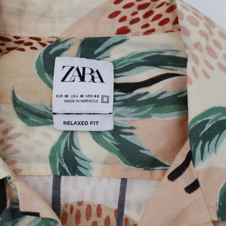 Zara Shirt Mens Medium Relaxed Fit Button Up Tropical Palm Tree Beach ...
