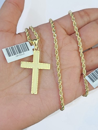 10k Gold Rope Chain & Cross Charm Pendent SET 3mm 22 Inches Necklace | eBay