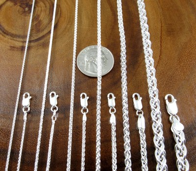 Solid 925 Sterling Silver Braided Wheat Chain Italian Spiga Necklace ...