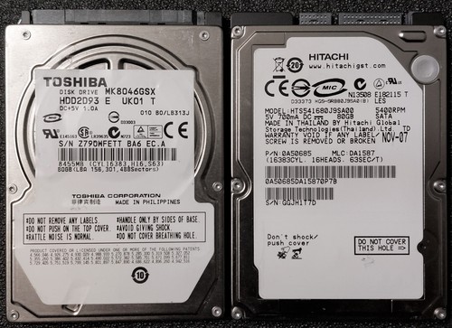 Lot of 4 80GB SATA 5400RPM 2.5" HDDS, Hitachi, Seagate, Toshiba, WD | eBay