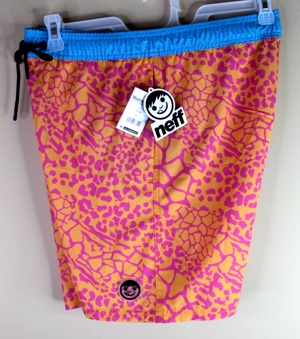 Neff Men's Board Swim Shorts Animal Gold Pink Blue Size Large (36-38 ...