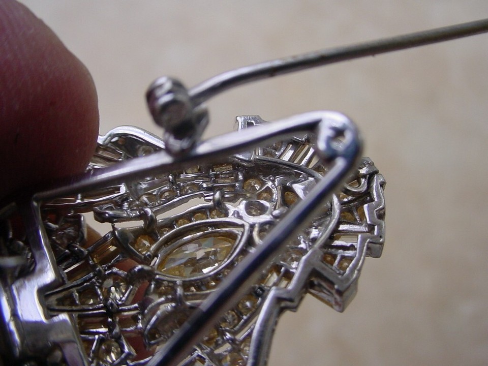 Smashing Art Deco Platinum Brooch/ Jacket Clips, Close to 5 Carats In ...