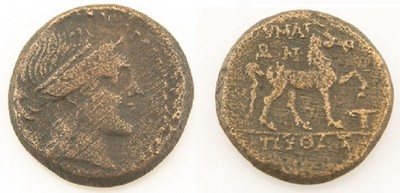 300-200 BC Greek AE20 Coin VF Aeolis Amazon Kyme Cyme horse Sear#4192 L ...