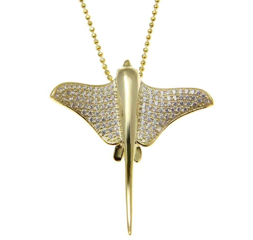 YELLOW GOLD SOLID 925 STERLING SILVER HAWAIIAN STINGRAY FISH SLIDE ...