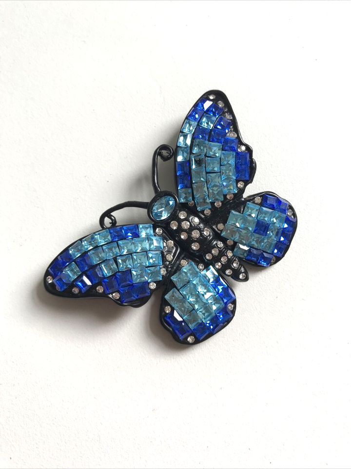 Vintage Ciro Butterfly Brooch Pin Blue Clear Crystal Glass Black ...