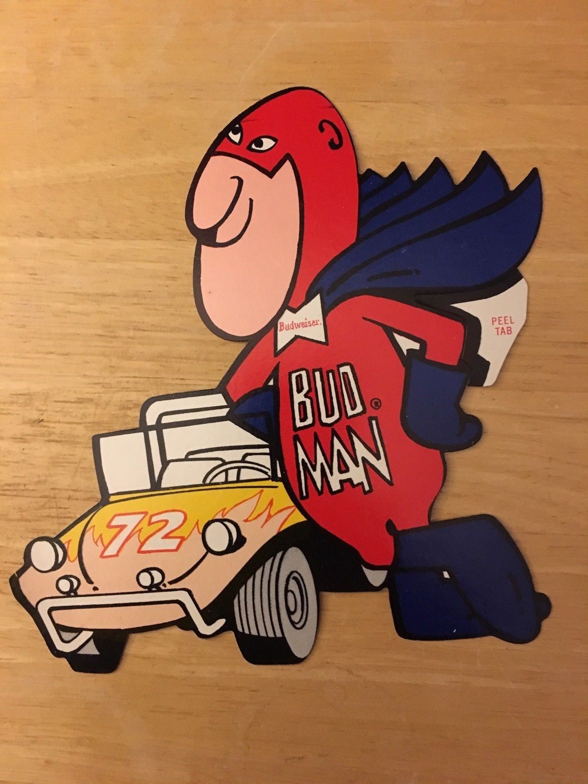 Bud Man Budweiser Racing Car 1970's Promo Sticker Decal 6 1/4 x "6 MINT ...