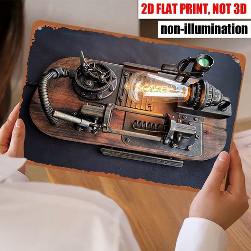 Steampunk Mechanical Lamp Metal Tin Sign Retro Industrial Wall Decor ...