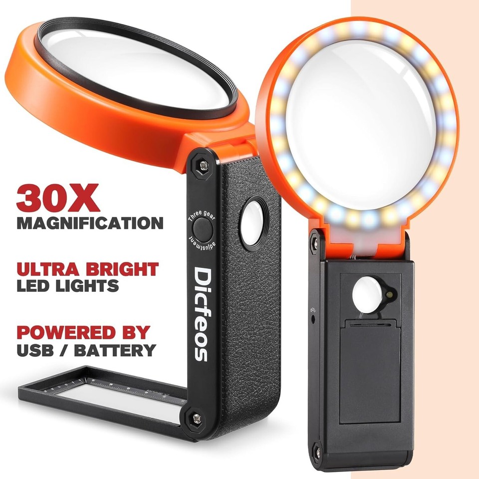 30X 40X Magnifying Glass With Light And Stand, Non-rechargeable ...