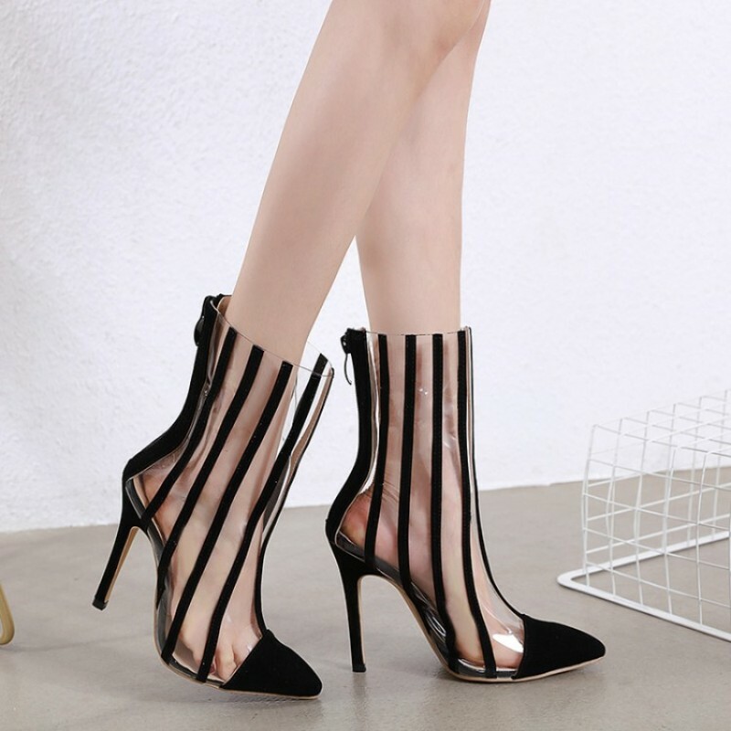 Women's Pointy Toe Hollow Out High Heels Evening Transparent PVC ...