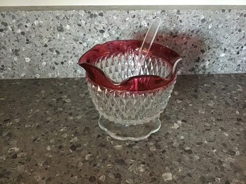 Vintage Indiana Glass Diamond Point Ruby Red Flash Sugar/ Condiment ...