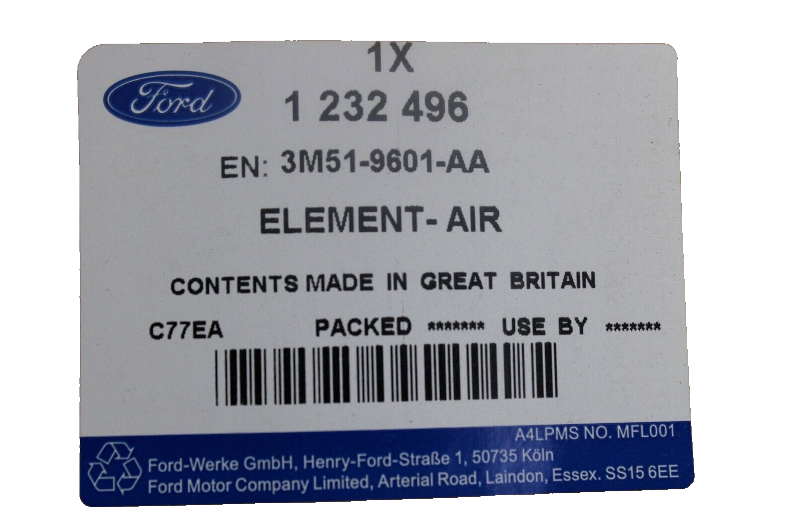 Original Inspection Kit 1.6 16V Ford C-Max Year 6/2003 - 3/2007 ...