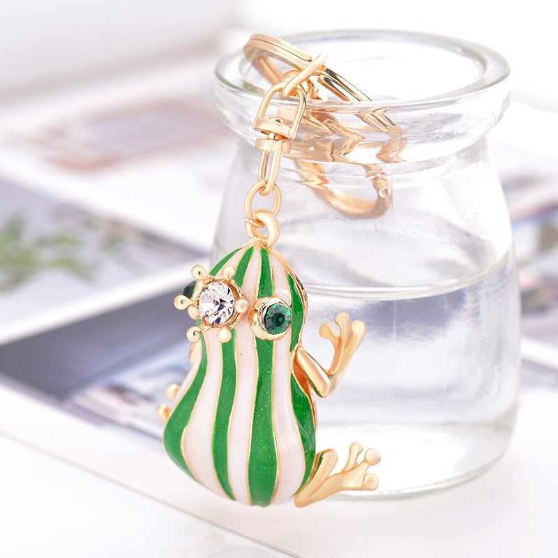 Cute Frog Pendant Key Chain Women White Zircon Stone Keychain Rose Gold ...