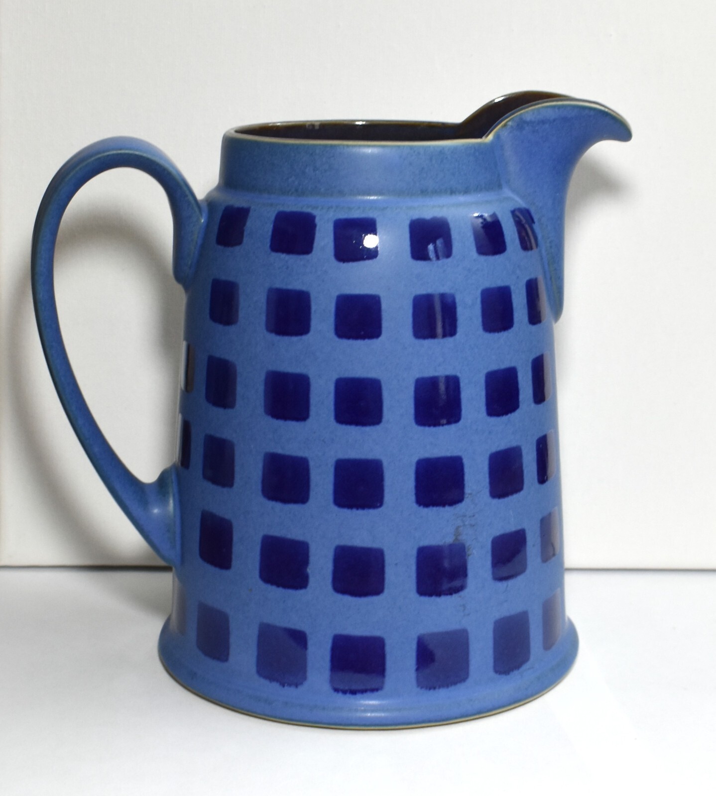 Denby England Handcrafted Pottery Pitcher Cobalt Blue Checked Reflex ...