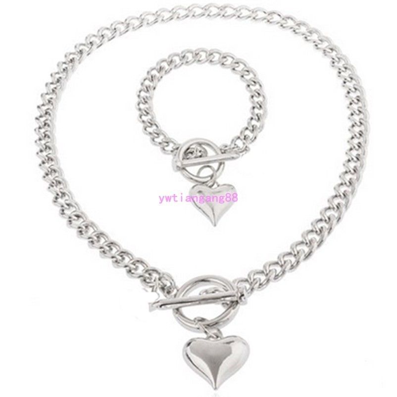 Women Jewelry Stainless Steel Silver/Gold Heart Curb Chain Necklace ...