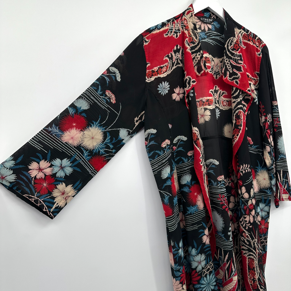 Citron Santa Monica Cardigan Duster Medium Large 100% Silk Boho Artsy ...