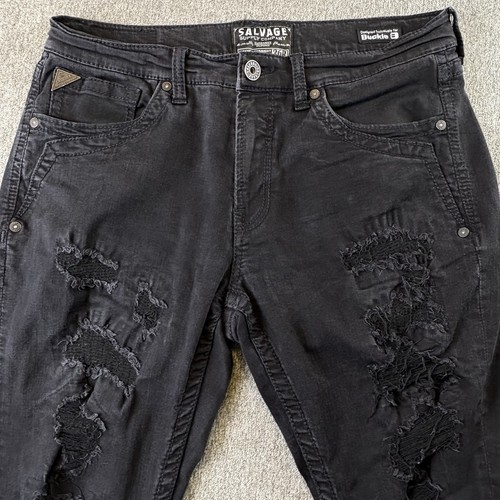 Salvage Mayhem Straight Jeans Men 36R 40x30 Black Distressed Stretch ...