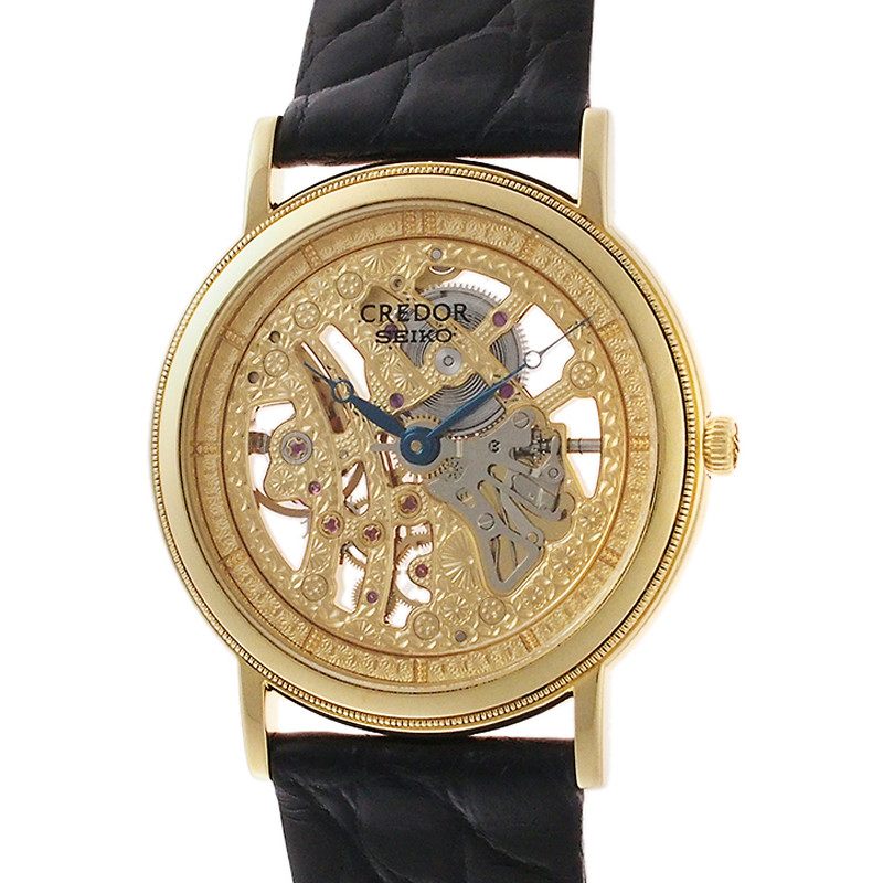 SEIKO CREDOR SIGNO SKELETON GBBD998 18K YELLOW GOLD HAND-WOUND MEN'S ...