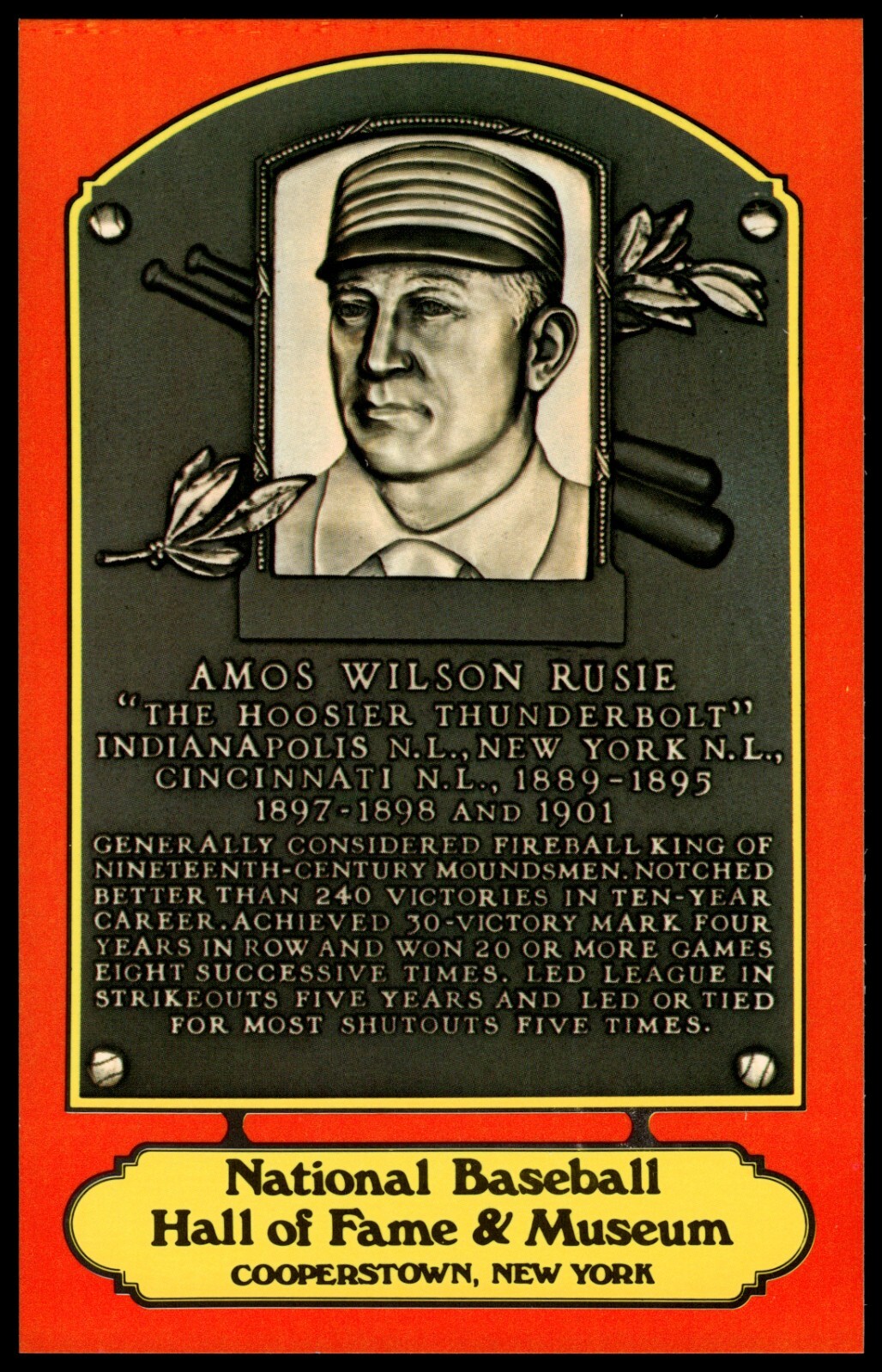 Amos Wilson Rusie Baseball Hall of Fame Plaque Postcard 1978 Dexter ...