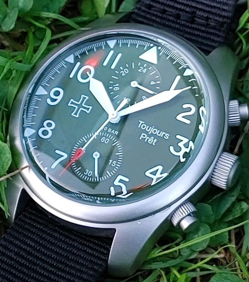 Toujours Pret GMT military field watch blasted stainless steel, green ...
